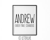 Items similar to Andrew - Name Meaning - Printable Nursery Art - Baby ...