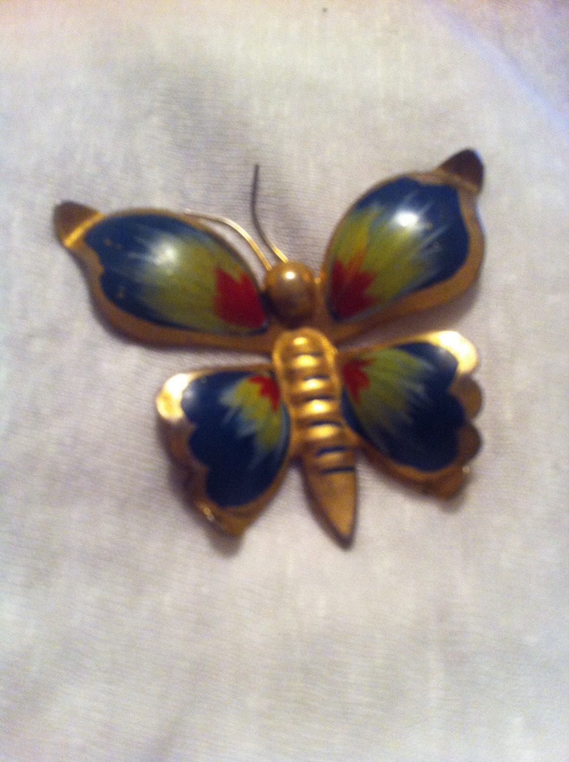 Vintage unique Handmade Creature Butterfly Enamel Painted Pin Brooch ...