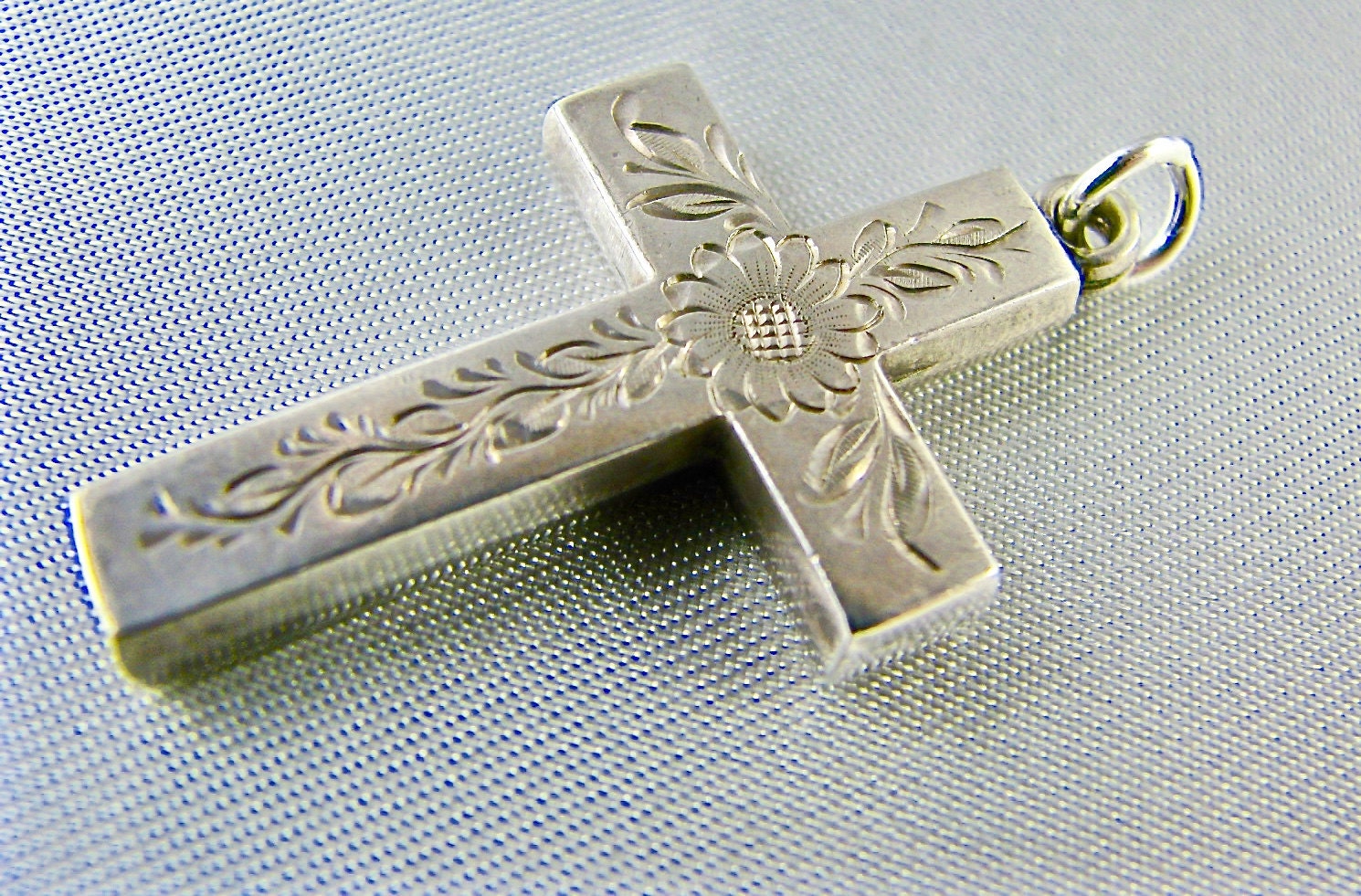 Antique English Sterling Silver Hand Etched Floral Cross Hallmarked ...