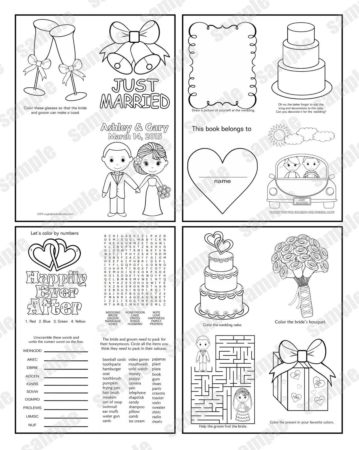 Mini Printable Personalized Wedding Coloring Activity Book