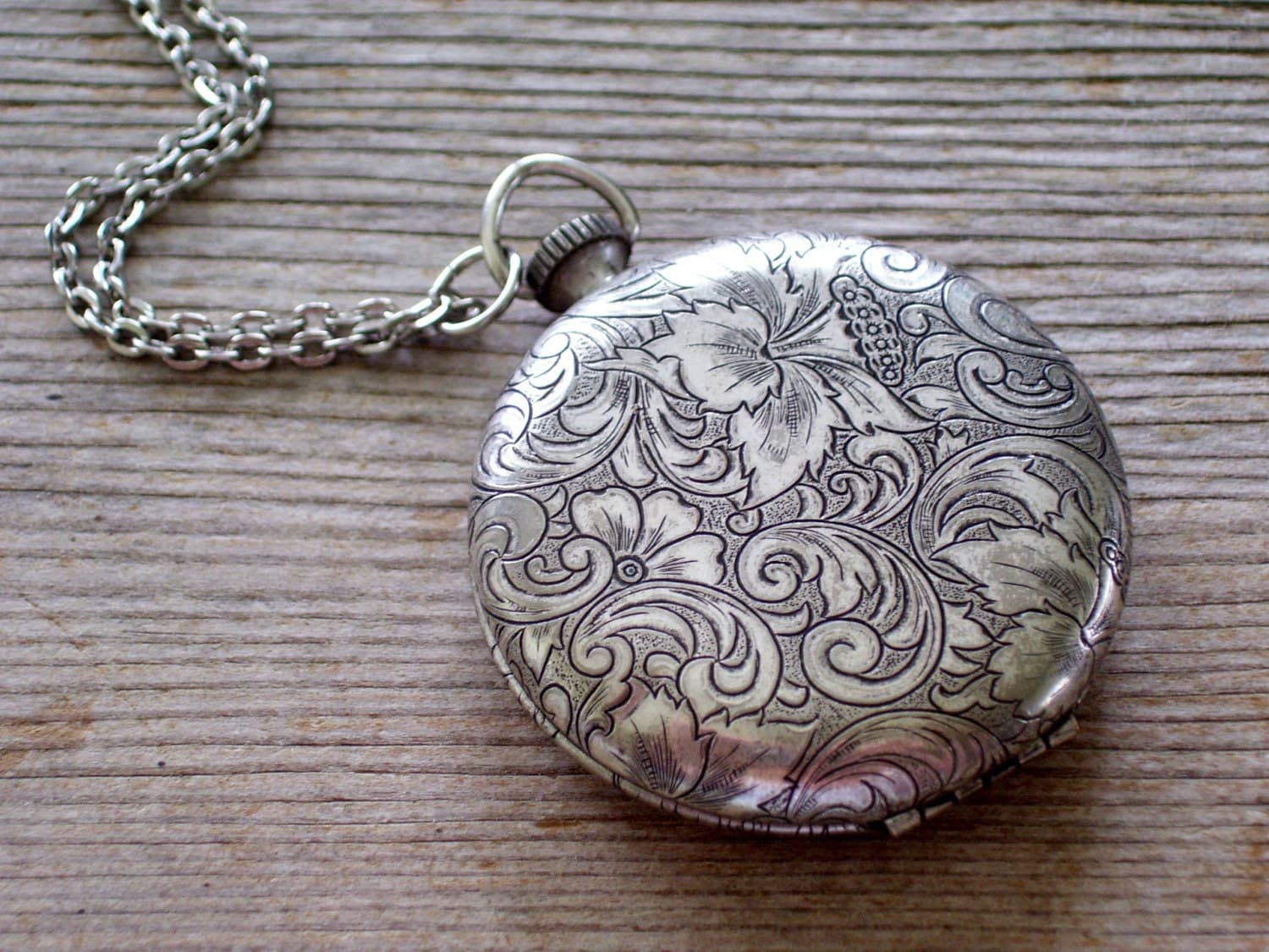 Vintage Locket, Antiqued Silver Art Nouveau Locket, Embossed Silver ...