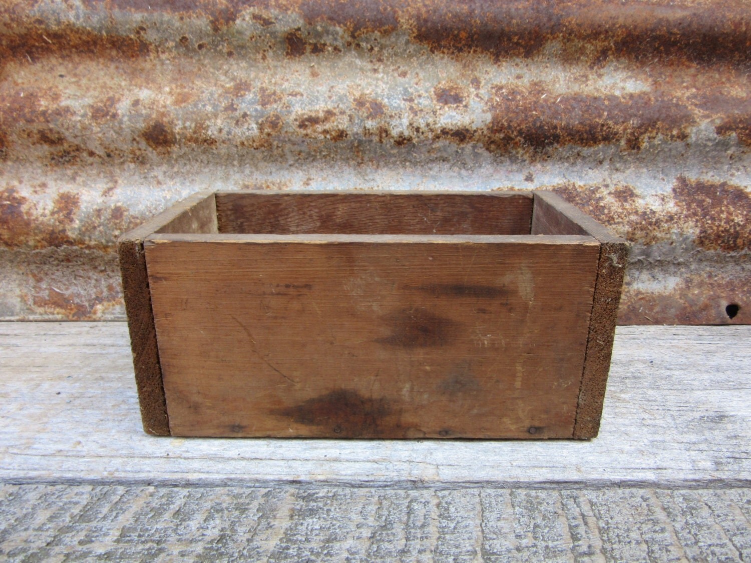 FREE SHIPPING Distressed Antique Wood Box Container Primitive Wooden ...