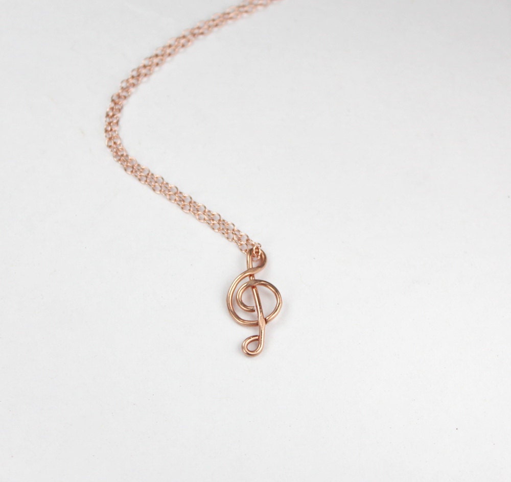 Rose Gold Wire Treble Clef Necklace Musical Symbol Jewelry G