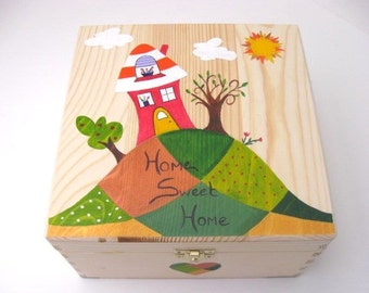 Large hand-painted Mother's Day keepsake box Wooden