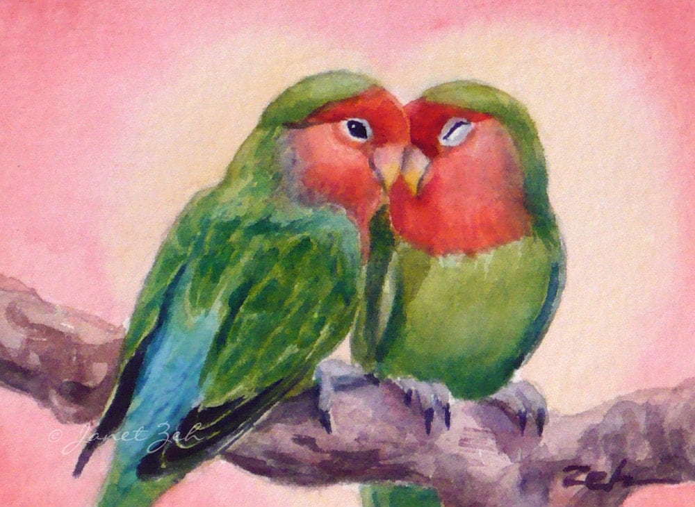 Love birds art print lovebirds watercolor Valentines day bird