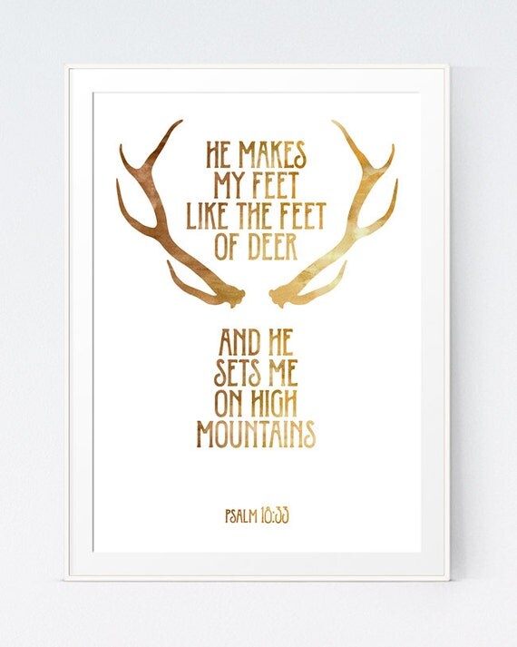 Items similar to Deer Antler Bible Verse, Modern Christian Art ...