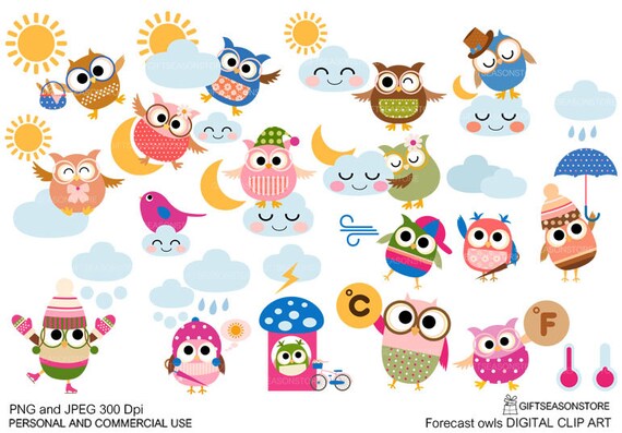 Forecast Owls Weather owl Digital clip art for Personal and