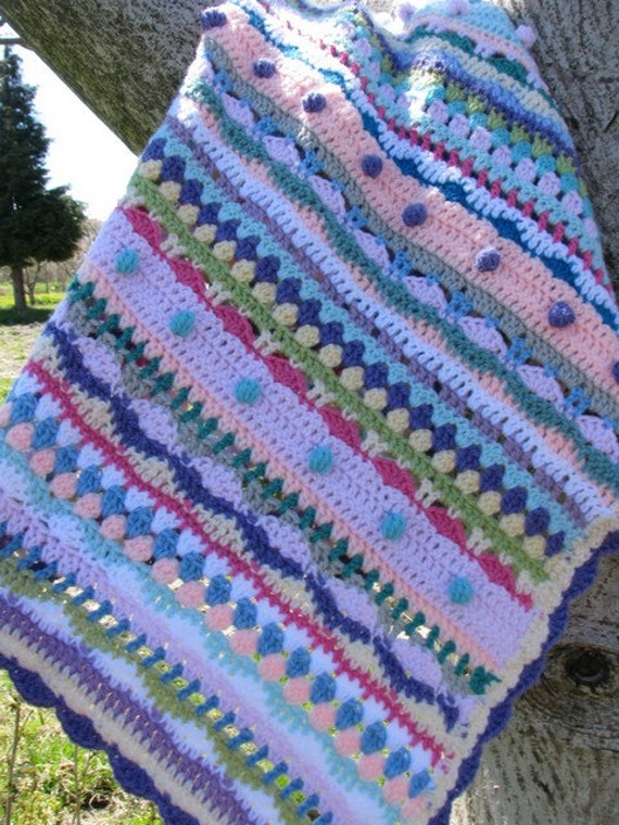 Afghan crochet baby blanket bubbles colorful bright