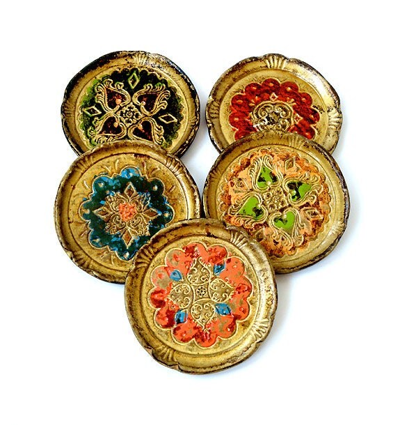 Vintage Florentine Coasters , Set of 5 Vintage Italian Florentine ...