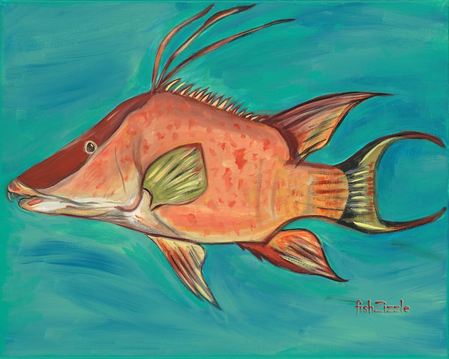 Hog Fish Art Print 5 x 7 Hog Fish Fishing Gift Fish Art