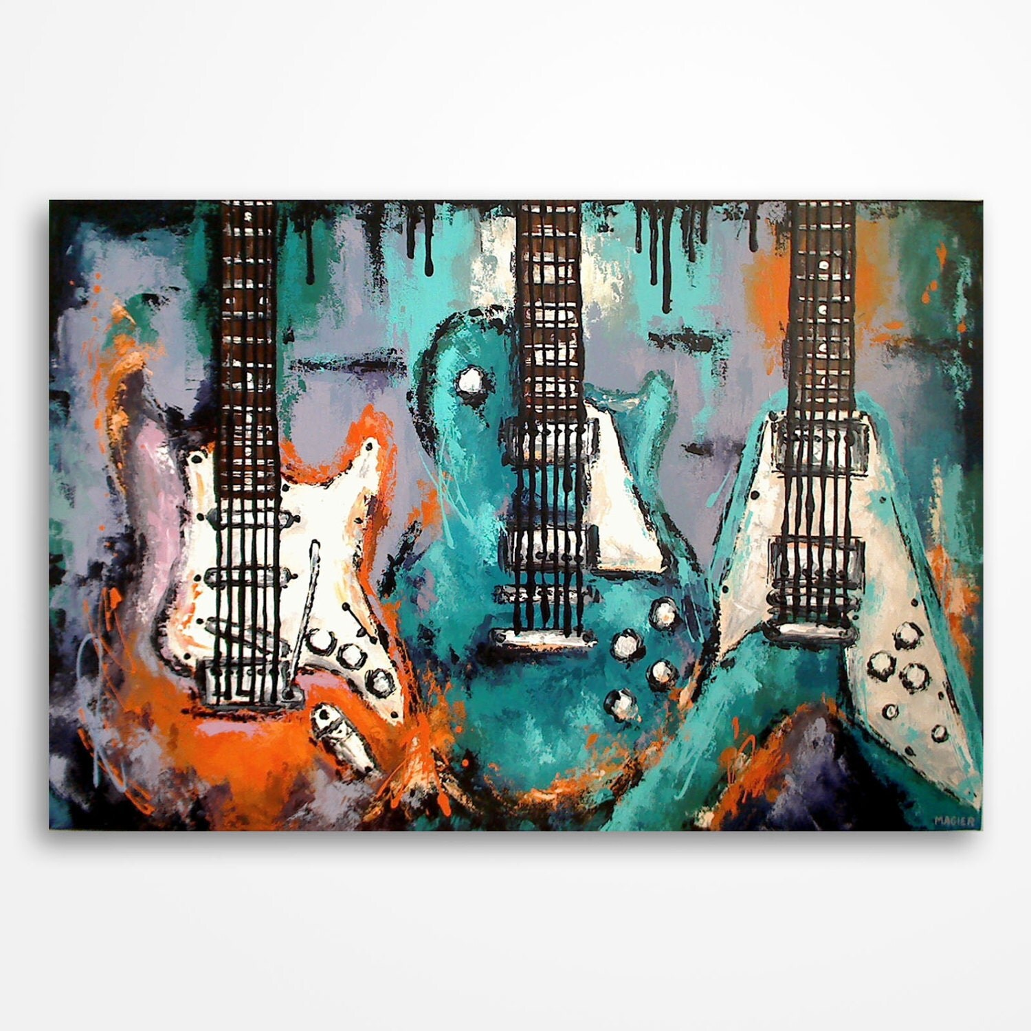 Guitar painting Gift for musician Music Art Les Paul Flying V