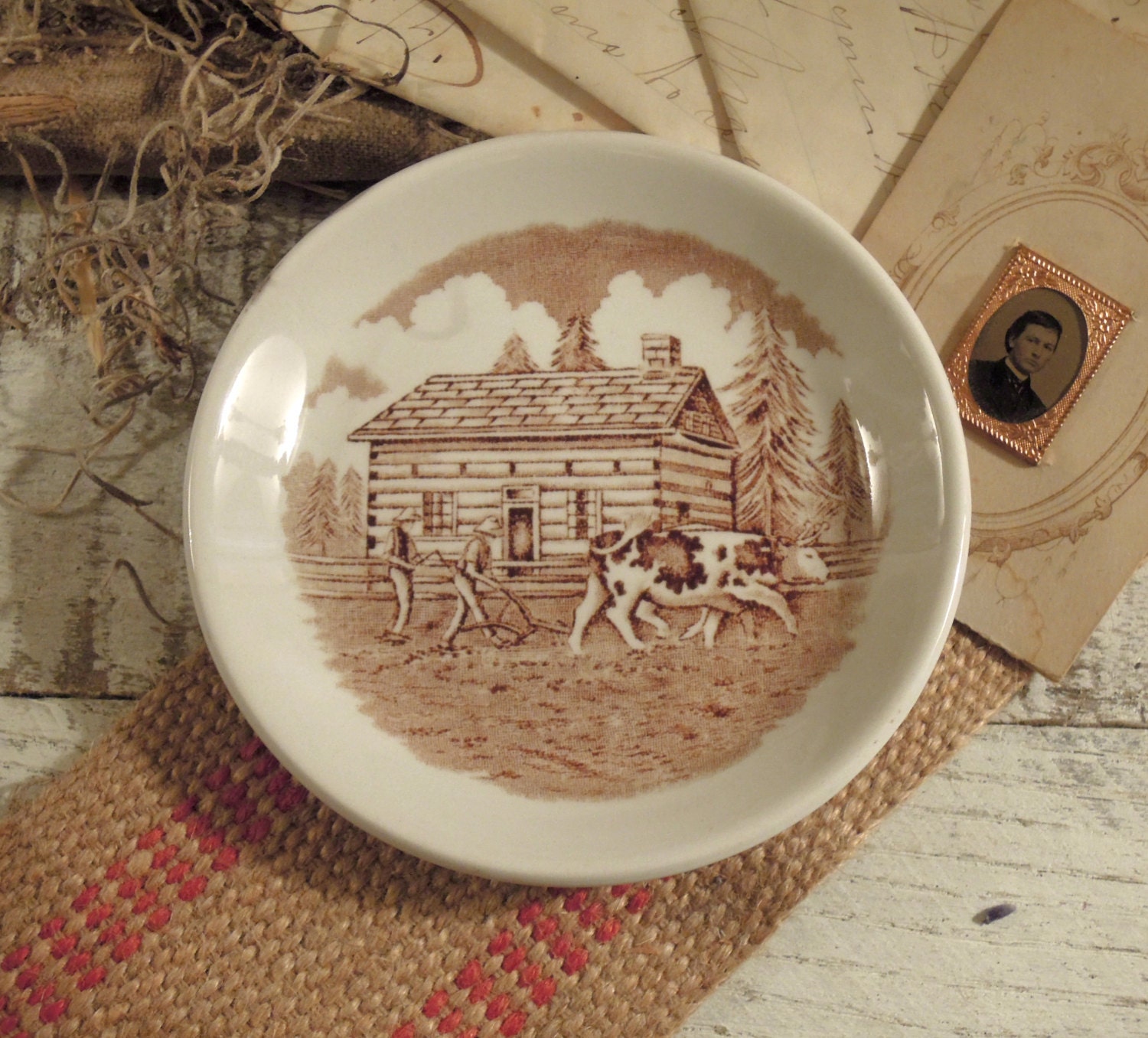 Vintage Ironstone Small Dish / Brown Transferware Dish