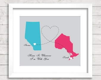 8x10 Love World Map Long Distance Heart Trail by digitaldecor1