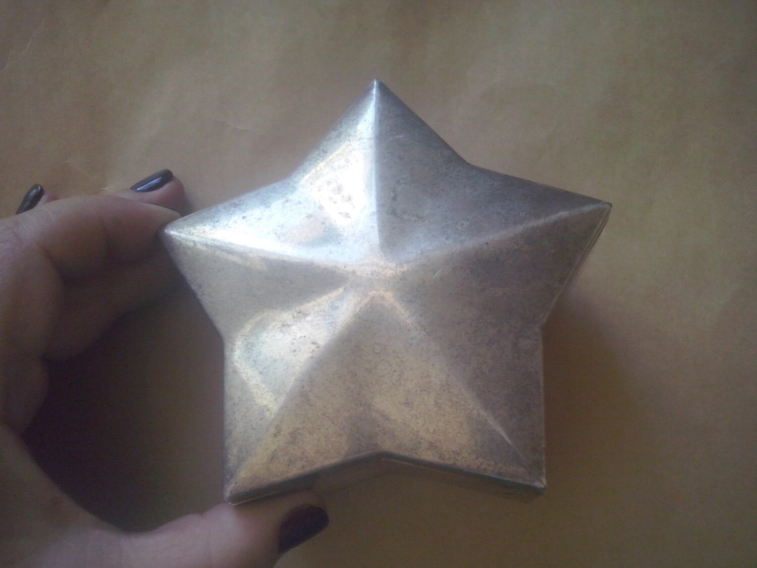 Vintage nickel silver star box, metal starshaped box, star treasure box ...