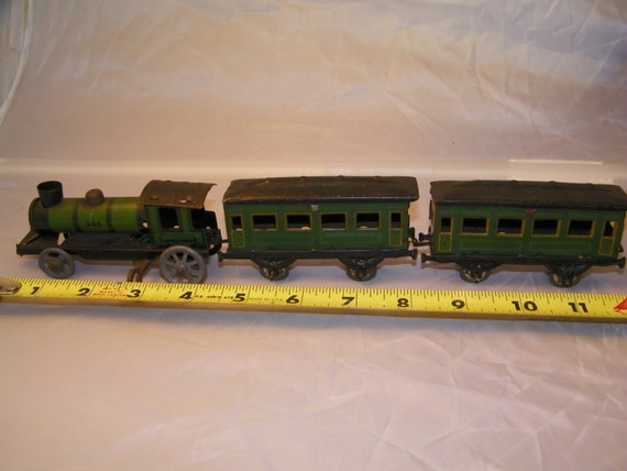 Antique German Tin Plate Clockwork Locomotive Train and two