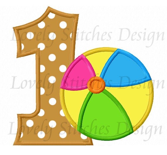 Beach ball number 1 Applique Machine Embroidery Design NO:0335