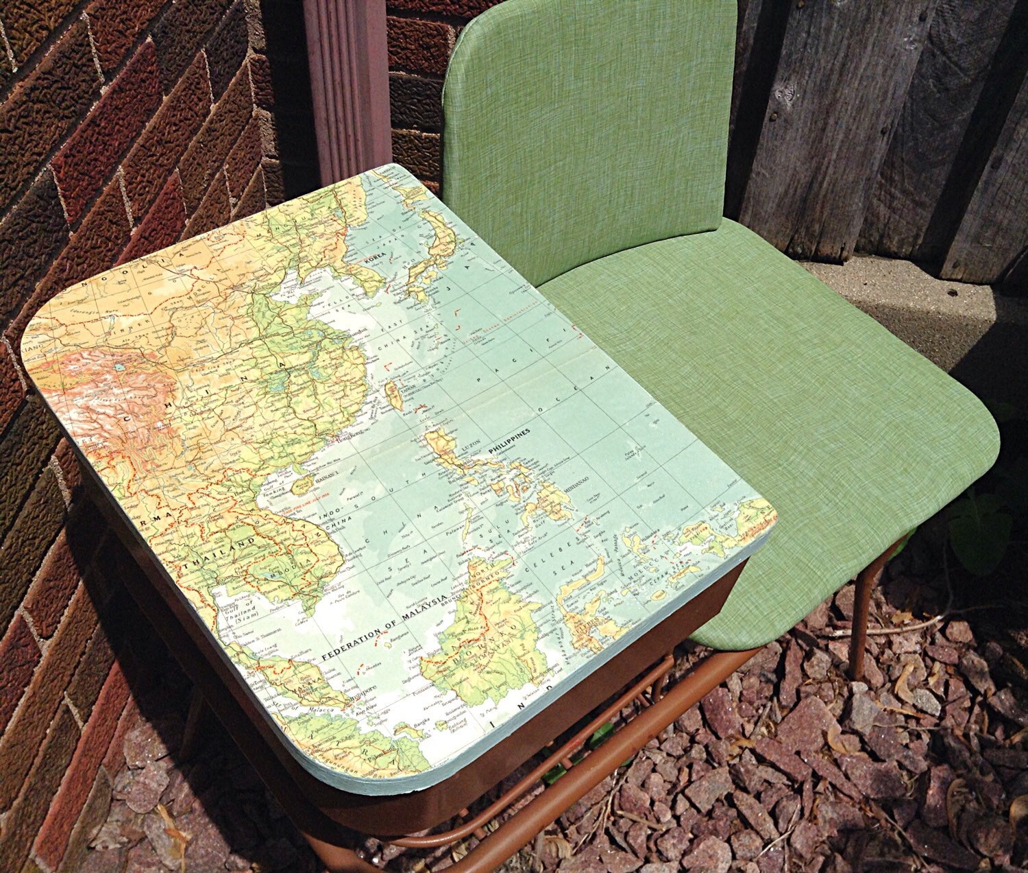 Van Lu Style Refurbished Vintage Map Desk MCM 1950’s Metal Gossip Bench ...