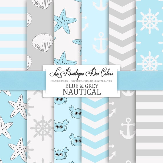 Blue and Gray Nautical digital paper. Sea by LaBoutiqueDeiColori