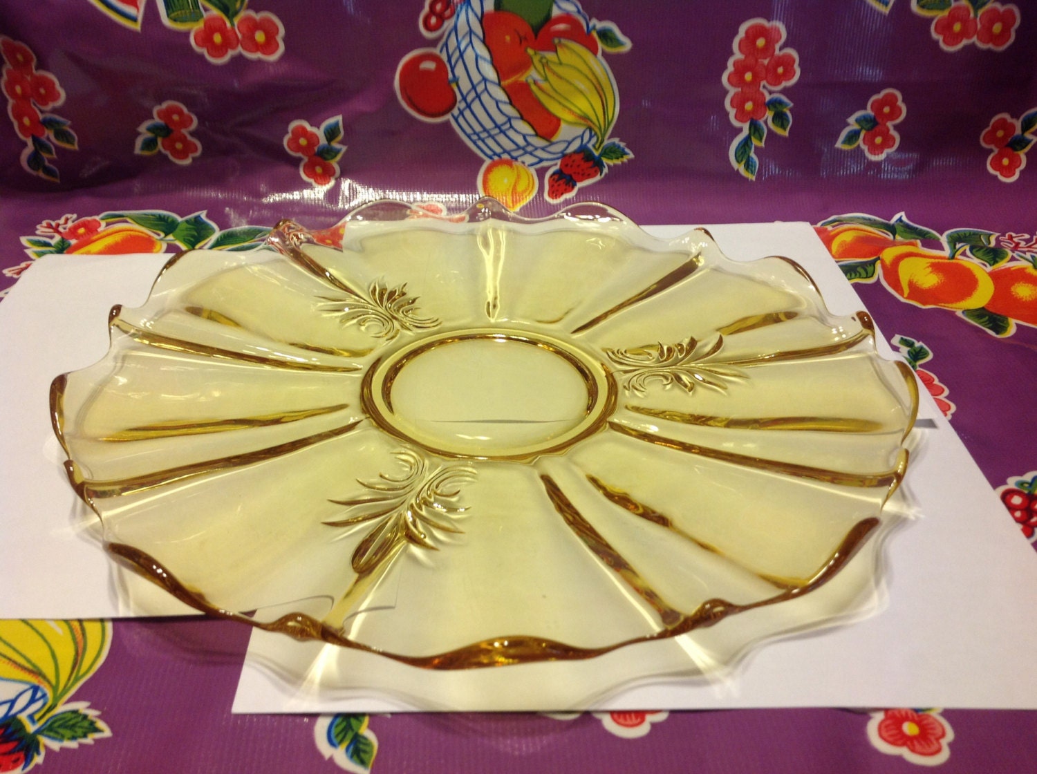 Vintage large yellow depression glass platter with scalloped rim ...