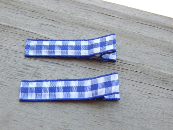 Blue Plaid Ribbon Hair Clips Blue Ribbon Hair Clips