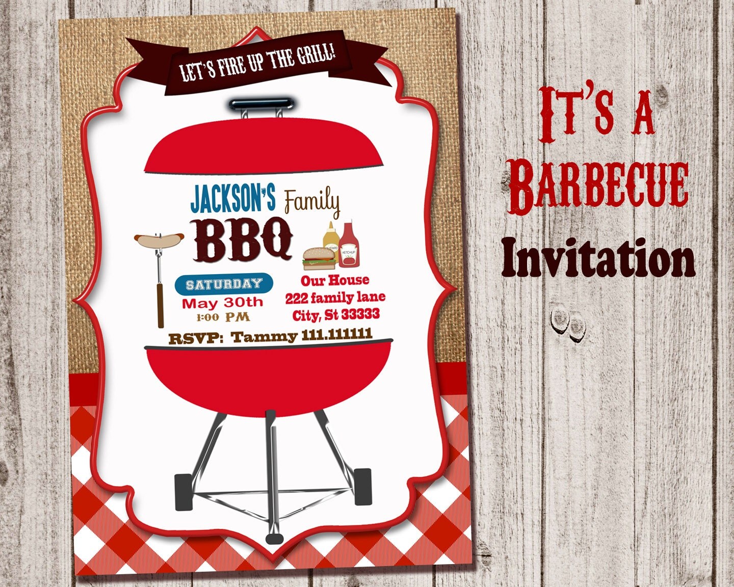 BARBECUE Invitation BBQ Invitation Burlap Invite Bbq Party