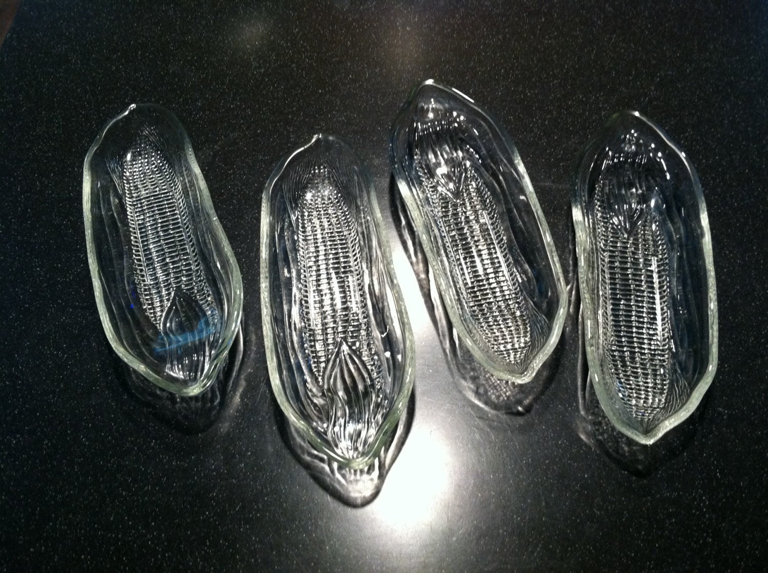 Four Vintage Pressed Glass Corn on the Cobb Dishes; butter tray, set of ...