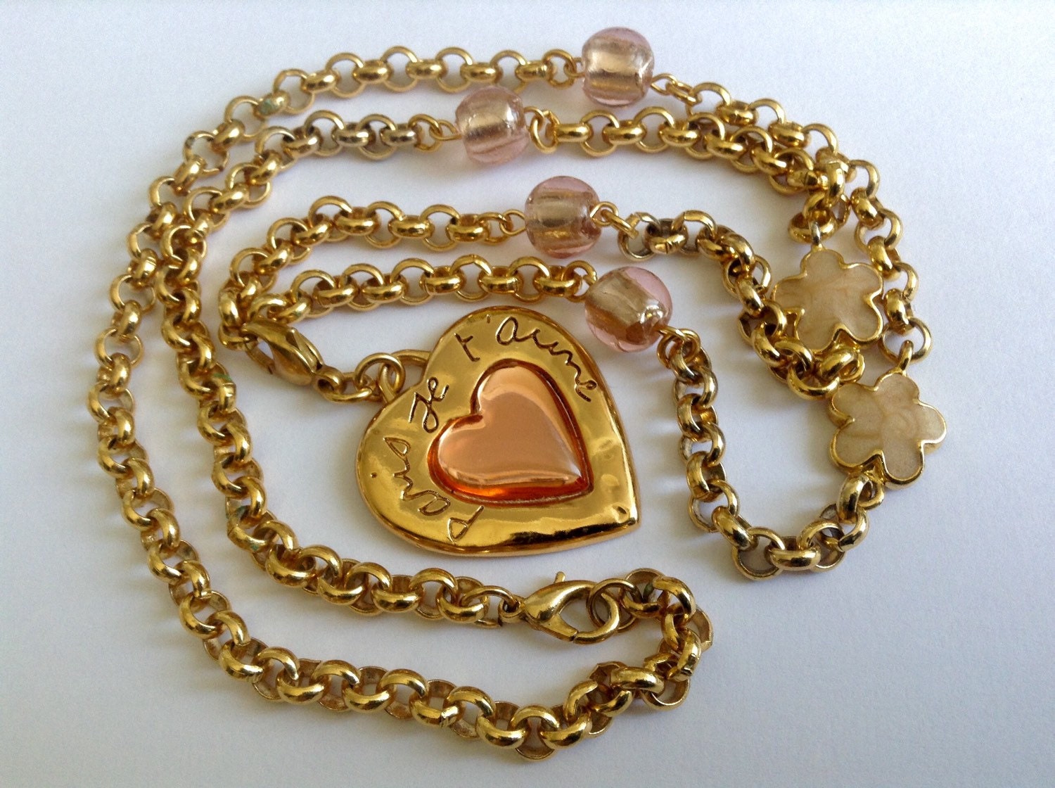 70s vintage heavy gold plated chain necklace with beautiful lampwork ...