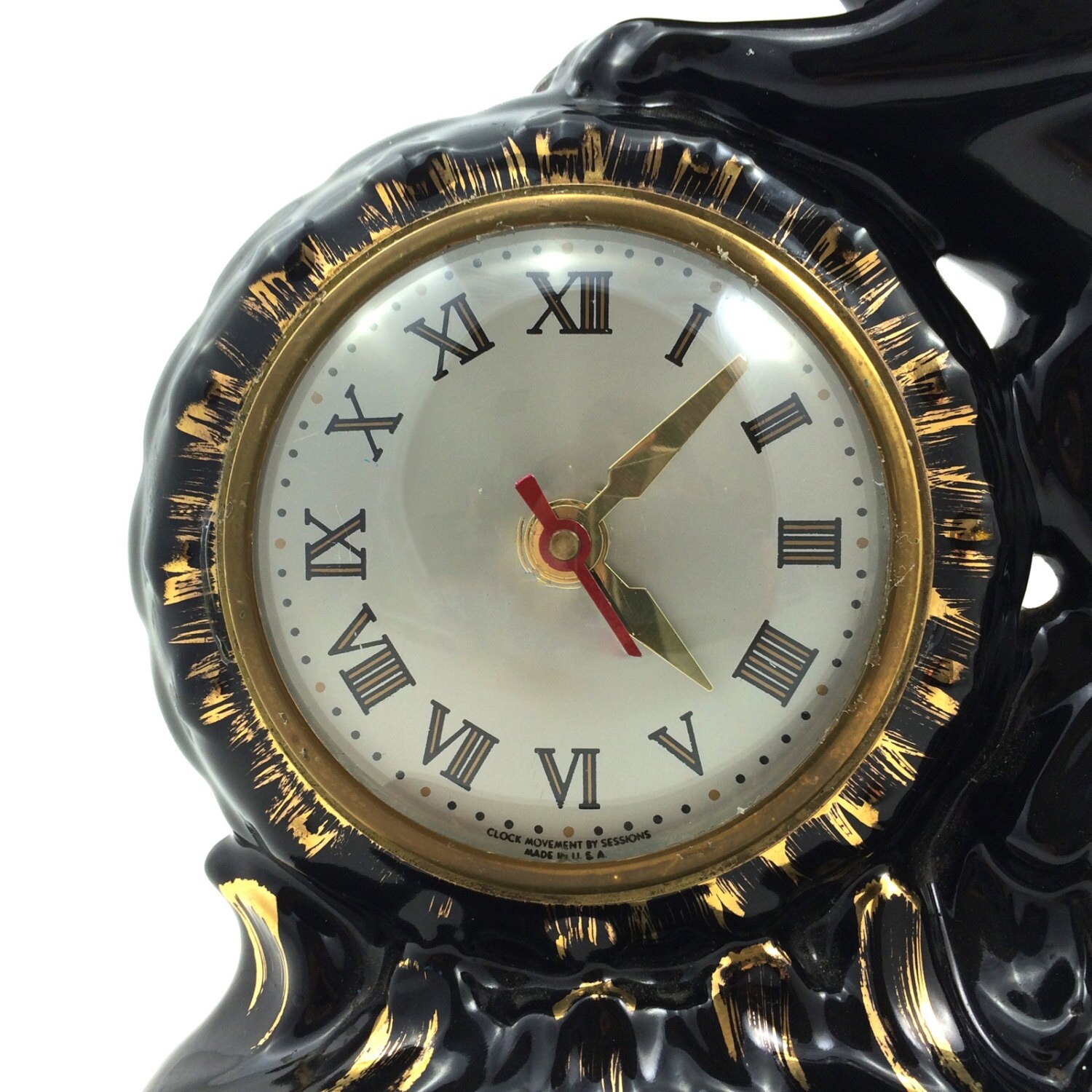 Vintage Black Panther Ceramic Clock by Sessions circa 1960s
