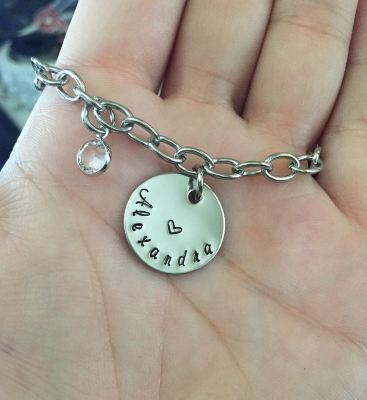 Girls Charm Bracelet Handstamped Bracelet Heart Bracelet