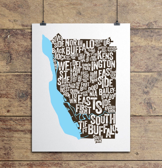 Buffalo Neighborhoods Map Art Print