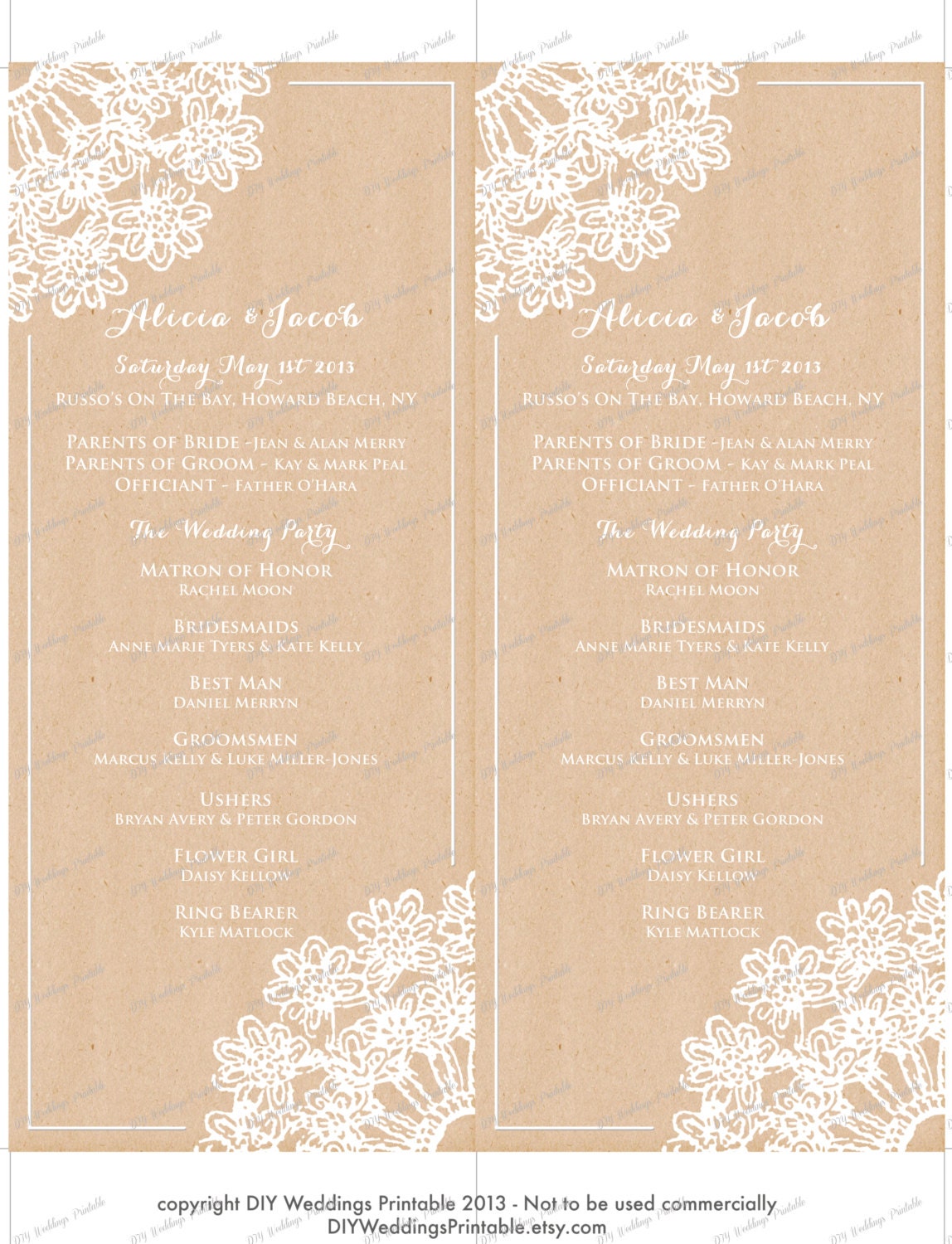 Printable Wedding program template Rustic wedding program