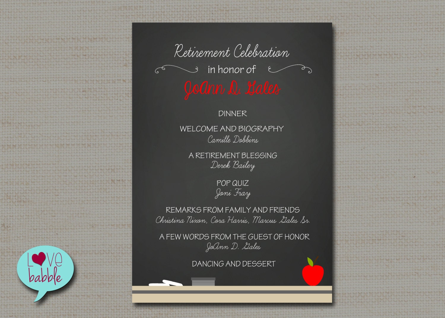 Teacher School Retirement Party Program Invitation Chalkboard teacher-school-retirement-party-program-invitation-chalkboard