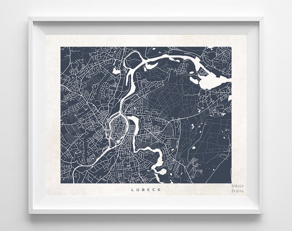 Lubeck Map Germany Print Lubeck Poster Germany Art Map