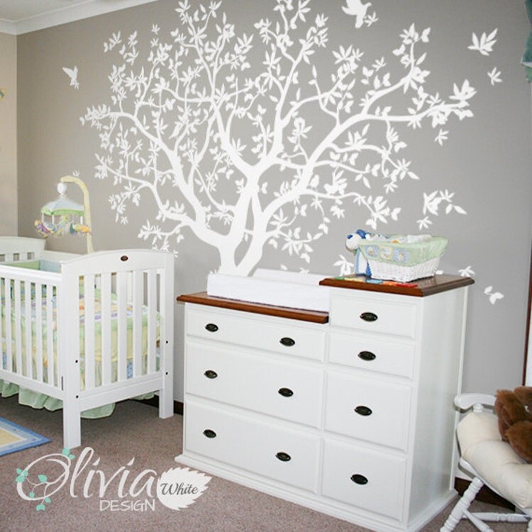 Large Tree wall decal White Tree Wall Decal by theOliviaDesign