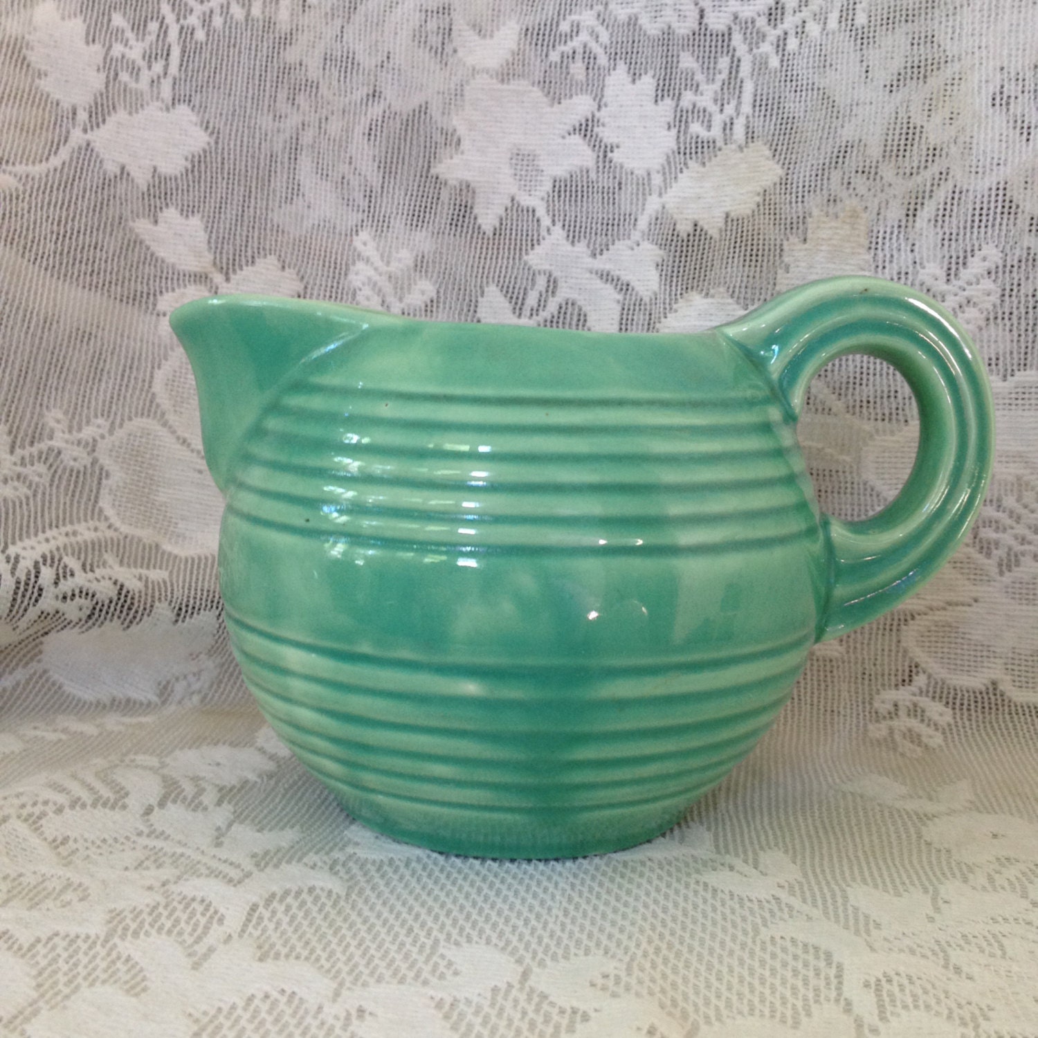 STANGL Pottery Pint Jug Pitcher 1902 Mint Green Vintage 1930s