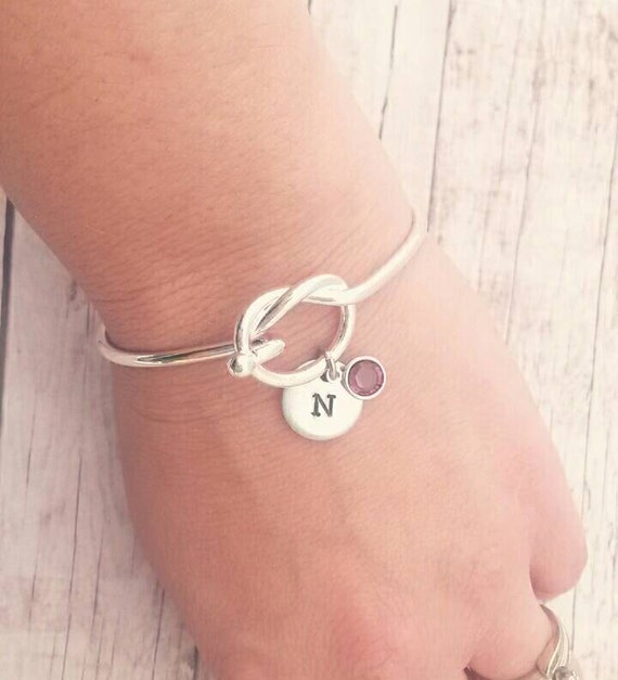 Items similar to Initial Knot Hook Clasp Bracelet * Hand Stamped ...