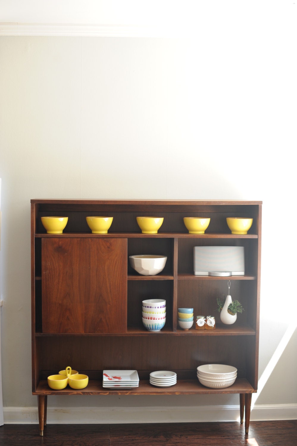 MCM walnut storage cabinet book shelf kitchen cupboard – Haute Juice