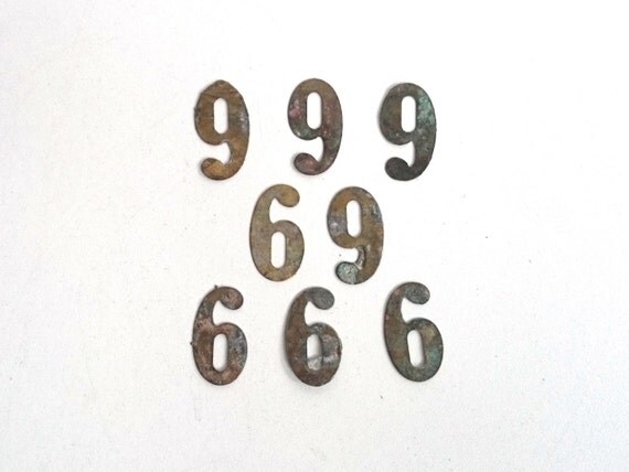 ONE Antique Six or Nine Number 6 or 9 Authentic Shabby Brass