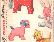 1950s Simplicity 4915 Stuffed Toys Pattern Horse Bunny Dog Cat ORIGINAL ...