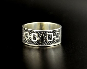 Native Wolf and Nordic Dragon 14k Gold Ring with Two Diamond