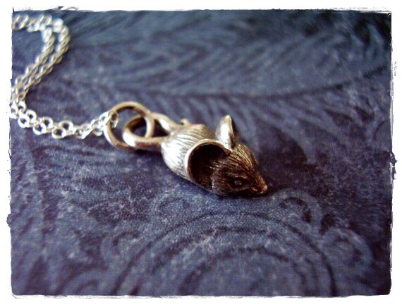 Tiny Mouse Necklace Sterling Silver Mouse by EvelynMaeCreations