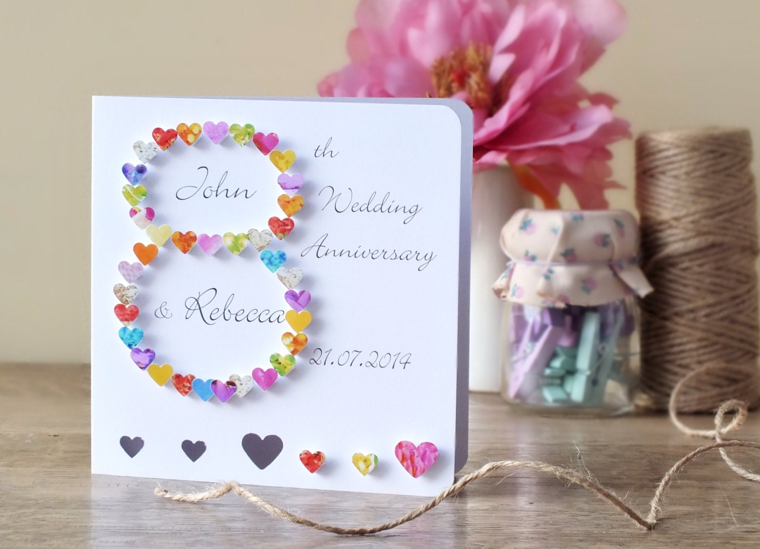 Handmade 3D 8th Wedding Anniversary Card Personalised Eighth
