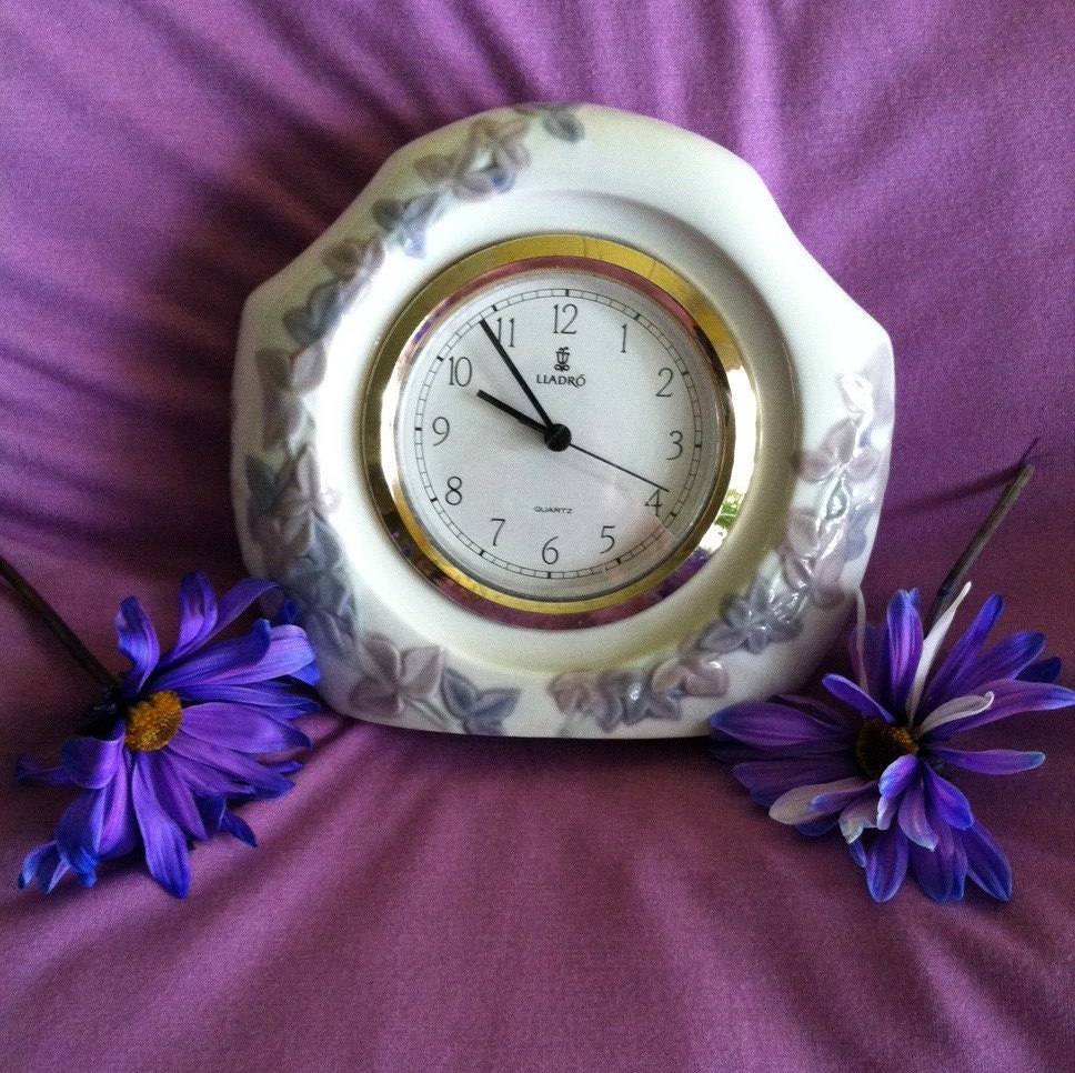 Lladro Valencia Porcelain Clock Vintage Lladro Floral Quartz