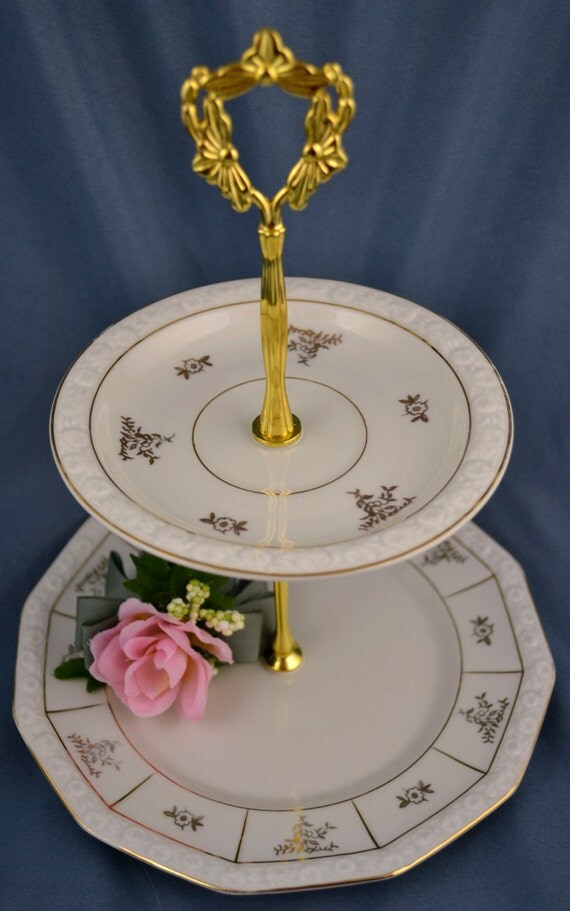 2 Tier Serving Tray Tiered Server Rosenthal Gold White