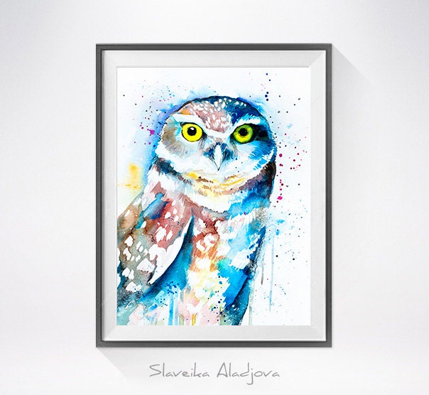 Burrowing owl watercolor painting print bird by SlaviART on Etsy