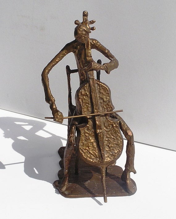Original Metal Art Sculpture Cello Player by TreasureByDemand