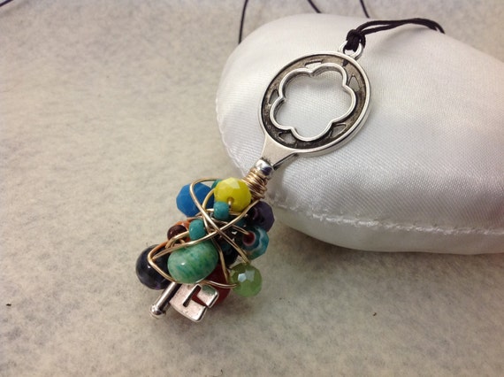 Items similar to Unique Multi stone key cord necklace on Etsy