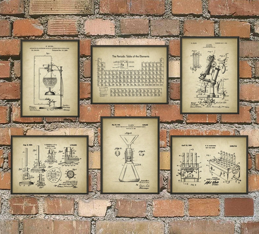 Science Patent Prints Set of 6 Chemistry Wall Art Periodic