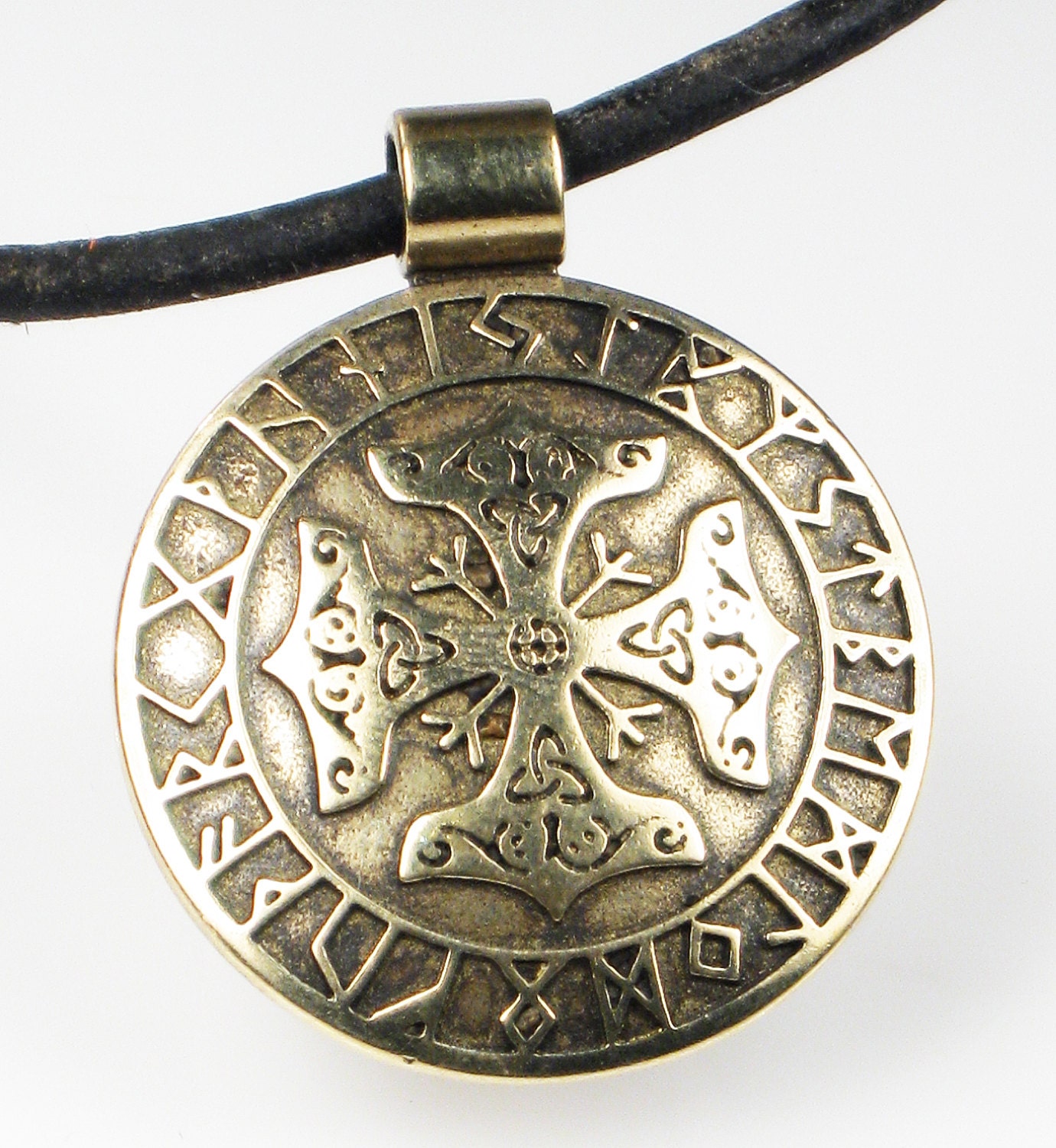Viking Celtic Cross with Rune Calendar Pendant Bronze