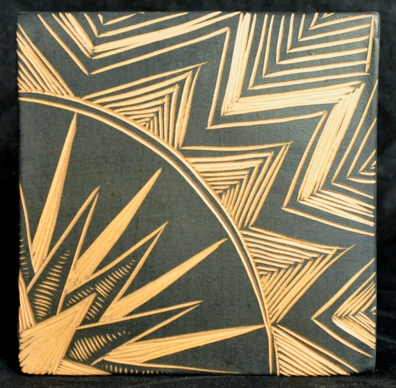 Items similar to Handmade Ceramic 6" tile, graphic sun on Etsy